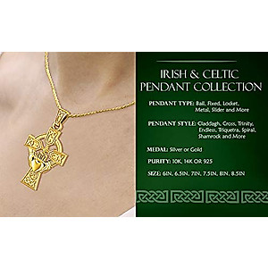 US Jewels 925 Sterling Silver 1.625in Irish Celtic Knot Cross Antique Finish Pendant