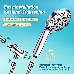 FASDUNT High Pressure Shower Head with Handheld, 8-mode Shower Heads with 80" Extra Long Stainless Steel Hose & Adjustable Bracket, Built-in Power Wash to Clean Tub, Tile & Pets - Chrome