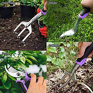 Tudoccy Garden Tools Set 83 Piece, Succulent Tools Set Included, Heavy Duty Aluminum Gardening Tools for Gardening, Non-Slip Ergonomic Handle Tools, Durable Storage Tote Bag, Gifts Tools for Men Women