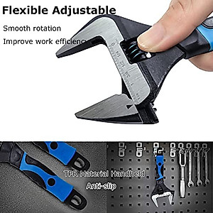 6-Inch Adjustable Wrench with Grip - Deep Jaw, Wide Mouth, Anti-Rust Black Oxide Finish, for Plumbing, Automotive, and Household Repairs - Metric Scale Marked, Non-Slip Handle, blue