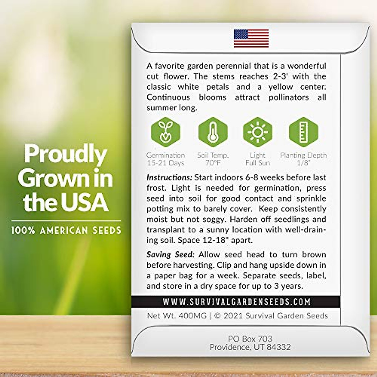 Survival Garden Seeds - Shasta Daisy Seed for Gardening - Packet with Instructions to Plant and Grow Beautiful White Perennial Flowers in Your Home Flower Garden - Non-GMO Heirloom Variety