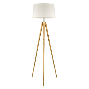 Kira Home Grace 60.5" Mid Century Modern Tripod LED Floor Lamp + Energy Efficient 9W Bulb, Wooden Tripod Legs + White Shade