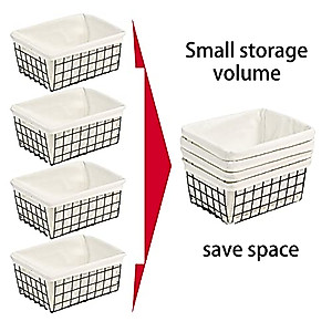 Wire Baskets with Liner, YQMM 4 Pack Wire Storage Basket Metal Basket Pantry Organizer Storage Bins Baskets for Freezer Shelf, Cabinet, Pantry, Closets, Kitchen, Bathroom, Garage Organizing