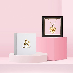 AliveRose Gold Dipped Necklace Gifts for Women, 24K Gold Real Rose Pendant Necklace Mothers Day Anniversaries Birthday Christmas Gifts for Her (Ivory)