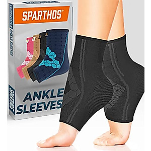 Sparthos Ankle Compression Sleeve (Pair) – Plantar Fasciitis Brace with Arch Support – Foot Ankle Socks for Men and Women – Increase Blood Circulation, Reduce Swelling & Heel Spurs (Black-M)