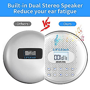 CD Player Portable, ARAFUNA Rechargeable Portable CD Players for Car with Speakers, Anti-Skip Walkman CD Player with Backlit Button, LCD Display and AUX Cable