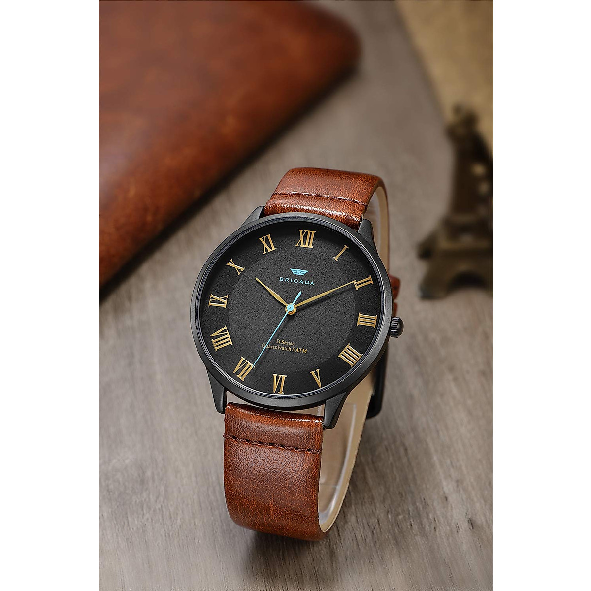 BRIGADA Men's Watches Classic Black Business Casual Wrist Watch for Men Quartz Waterproof