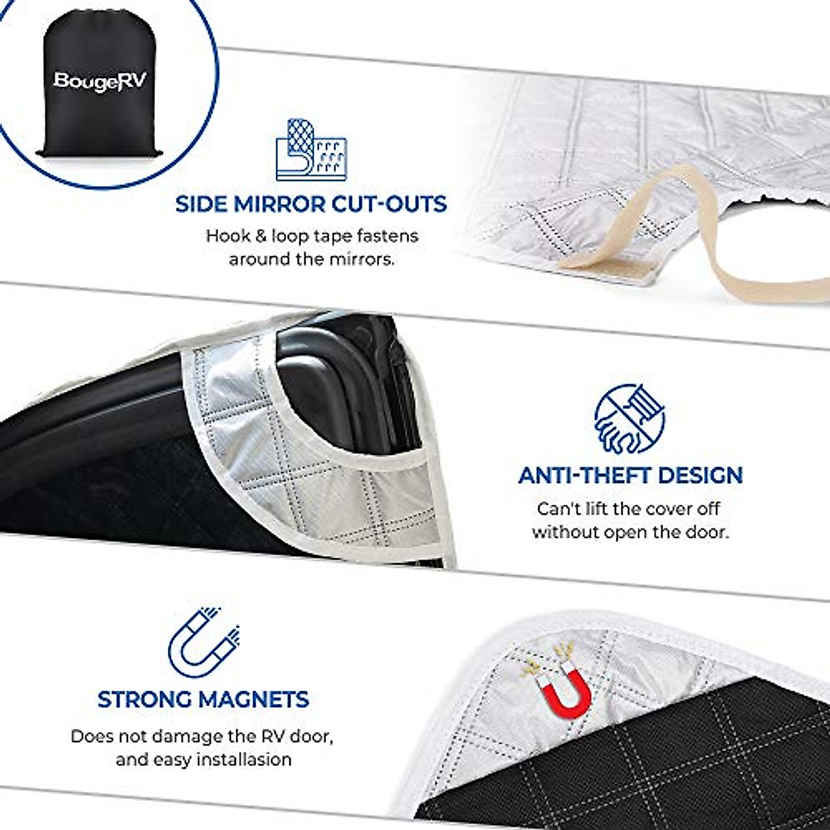 BougeRV RV Windshield Window Snow Cover for Class C Ford E450 1997-2023 Motorhome Windshield Cover Snow Cover for RV Front Window Sunshade Cover RV Accessories 4 Layers with Mirror Cutouts Silver