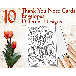 Art Eclect Adult Coloring Greeting Cards for Birthdays, Thank You Note Cards and Sympathy Cards (10 Cards With 10 Different Unique Designs and 10 White Envelopes, Set Garden/White)