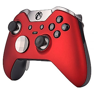 eXtremeRate Scarlet Red Soft Touch Replacement Shell Front Faceplate Cover for Xbox One Elite Controller Model 1698 with Thumbstick Accent Rings - Controller NOT Included