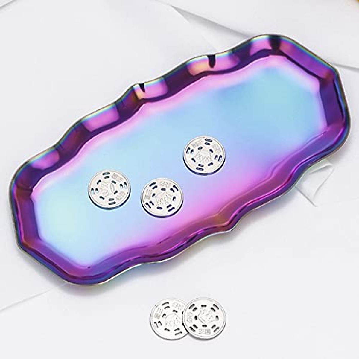 Lemonadeus Wave-Shape Stainless Steel Tray, Cosmetics Jewelry Display Organizer,Trinket Dish, Candle Tray, Vanity Bathroom Ring Holder Tray,Storage Tray Dish Plate (Iridescent Rainbow)