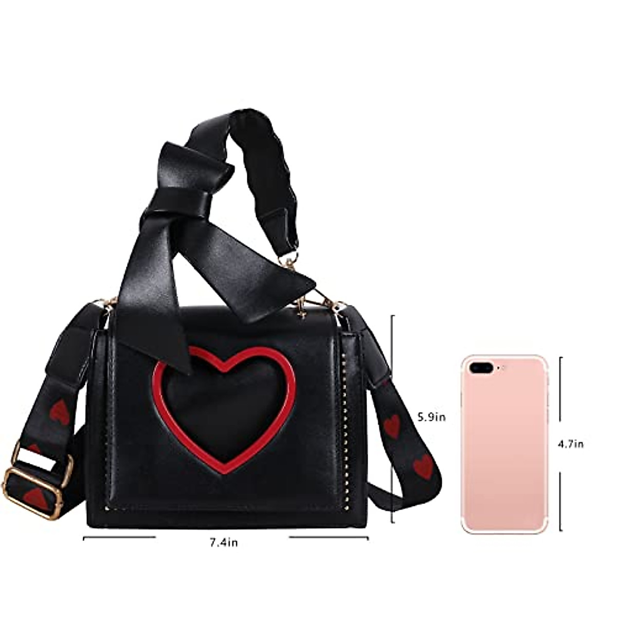 Qiayime Purses and Handbags for Women Fashion Chain Ladies PU Leather Top Handle Satchel Shoulder Tote Little Girls Heart Shaped Bow Bags Kids Purses (black-2)