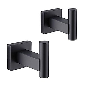GERZWY Bathroom Matte Black Coat Hook SUS 304 Stainless Steel Single Towel/Robe Clothes Hook for Bath Kitchen Garage Heavy Duty Contemporary Hotel Style Wall Mounted 2 Pack DG1407-BK