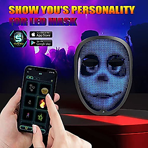 MEGOO Led Mask with Bluetooth Programmable,Ultra-light-thin Led Digital Light Up Face Mask for Halloween Rave Masquerade