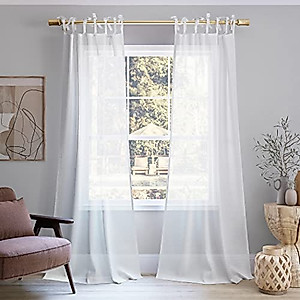 No. 918 Winnie Slub Textured Linen Blend Sheer Tie Top Curtain Panel, 50" x 84", White