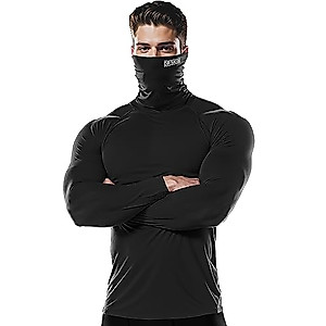 DRSKIN 2 Pack Men's MASK Turtleneck Compression Shirts Top Long Sleeve Thermal Sports Baselayer Running Athletic Workout (Turtleneck SB01 2P, L)