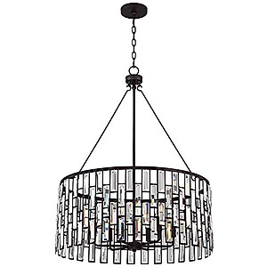 Regency Hill Aurelia Bronze Pendant Chandelier Lighting 26 3/4" Wide Modern Drum Clear Glass Shade 6-Light Fixture for Dining Room Living House Home Foyer Kitchen Island Entryway Bedroom
