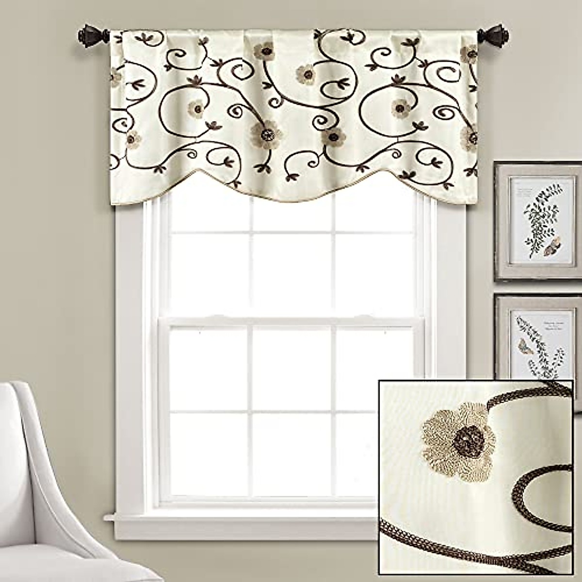 Lush Decor Royal Garden Window Curtain Valance, 18" x 42", Neutral