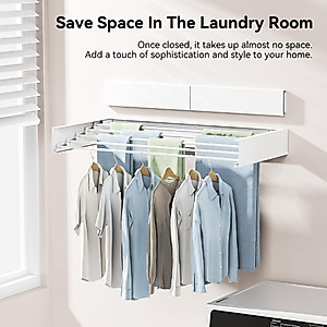 Wall Mounted Clothes Drying Rack, Laundry Drying Rack Collapsible,31.5" Wide,5 Aluminum Rods, 60 lb Capacity, Laundry Racks for Drying Clothes with Wall Template,for Indoor & Outdoor Organization