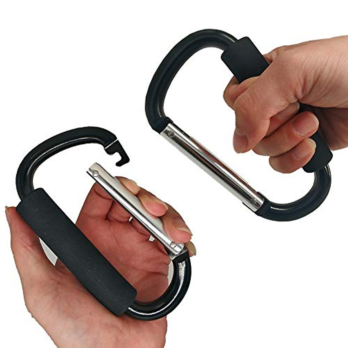 Grocery Bag Holder Shopping Bag Handle Carry Hook Aluminium Large Snap Hook Hanger with Soft Grip, 5 Pack