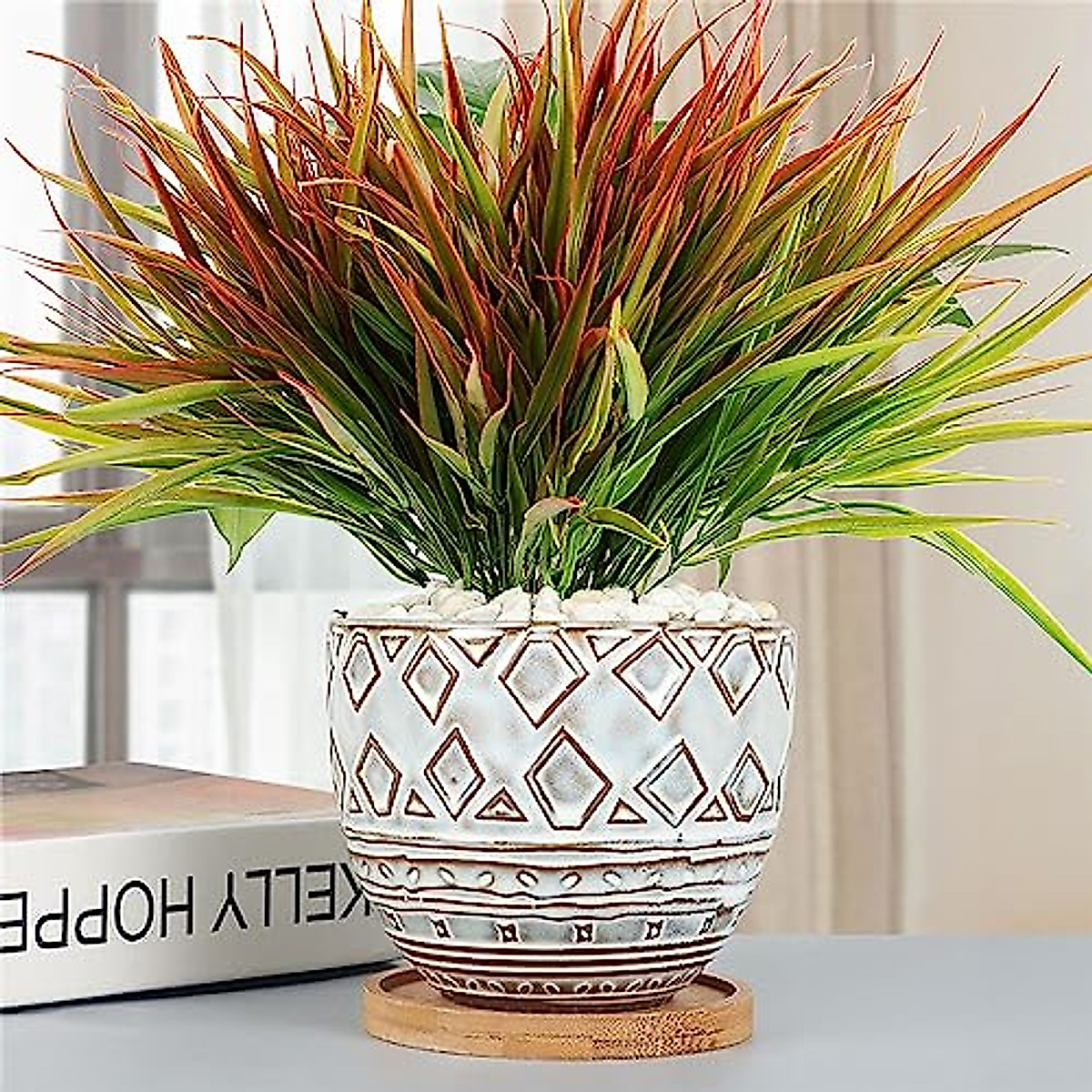 SzJias Fake Plants Outdoor Artificial Grass Plastic Plants UV Resistant Greenery (8 Pcs, Orange)