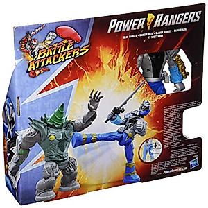 Power Rangers Dino Fury Battle Attackers 2-Pack Blue Ranger vs. Shockhorn Kicking Action Figure Toys with Accessory Inspired by TV Show Ages 4 and Up