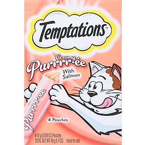 Temptations Creamy Puree with Salmon Lickable, Squeezable Cat Treats, 0.42oz Pouches, 4 Count (Pack of 11)