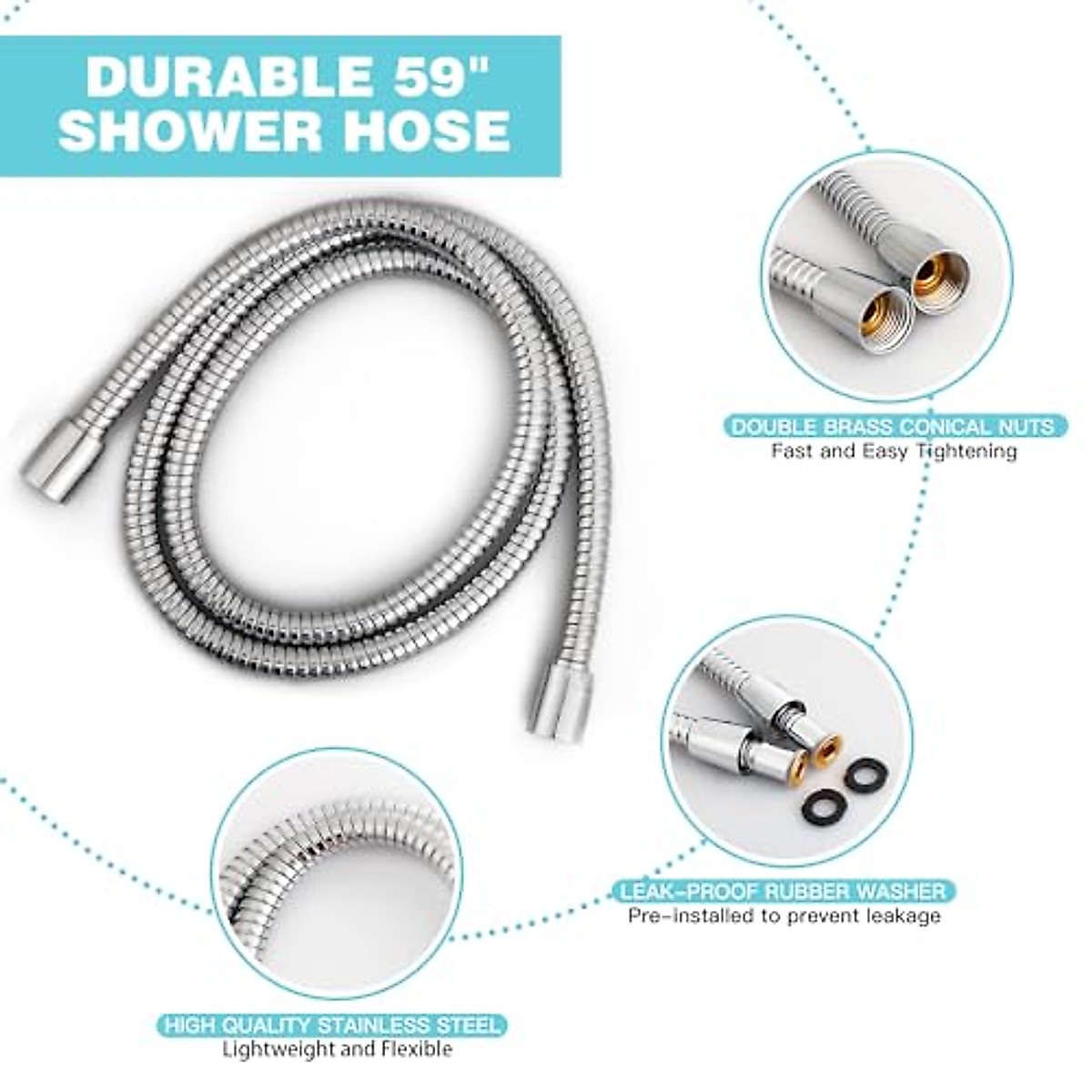 JDO Shower Head with Handheld, High Pressure Handheld Shower Head 6 Settings, Detachable Shower Head Set with Stainless Steel Hose and Shower Bracket (Chrome)
