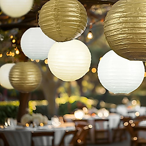 UNIQOOO 18PCS Metallic Gold Paper Lantern Wedding Decoration Set, Assorted Hanging Gold Japanese Paper Lantern, Reusable Easy Assemble, For New Year Christmas Birthday Baby Shower Party Favor Supplies