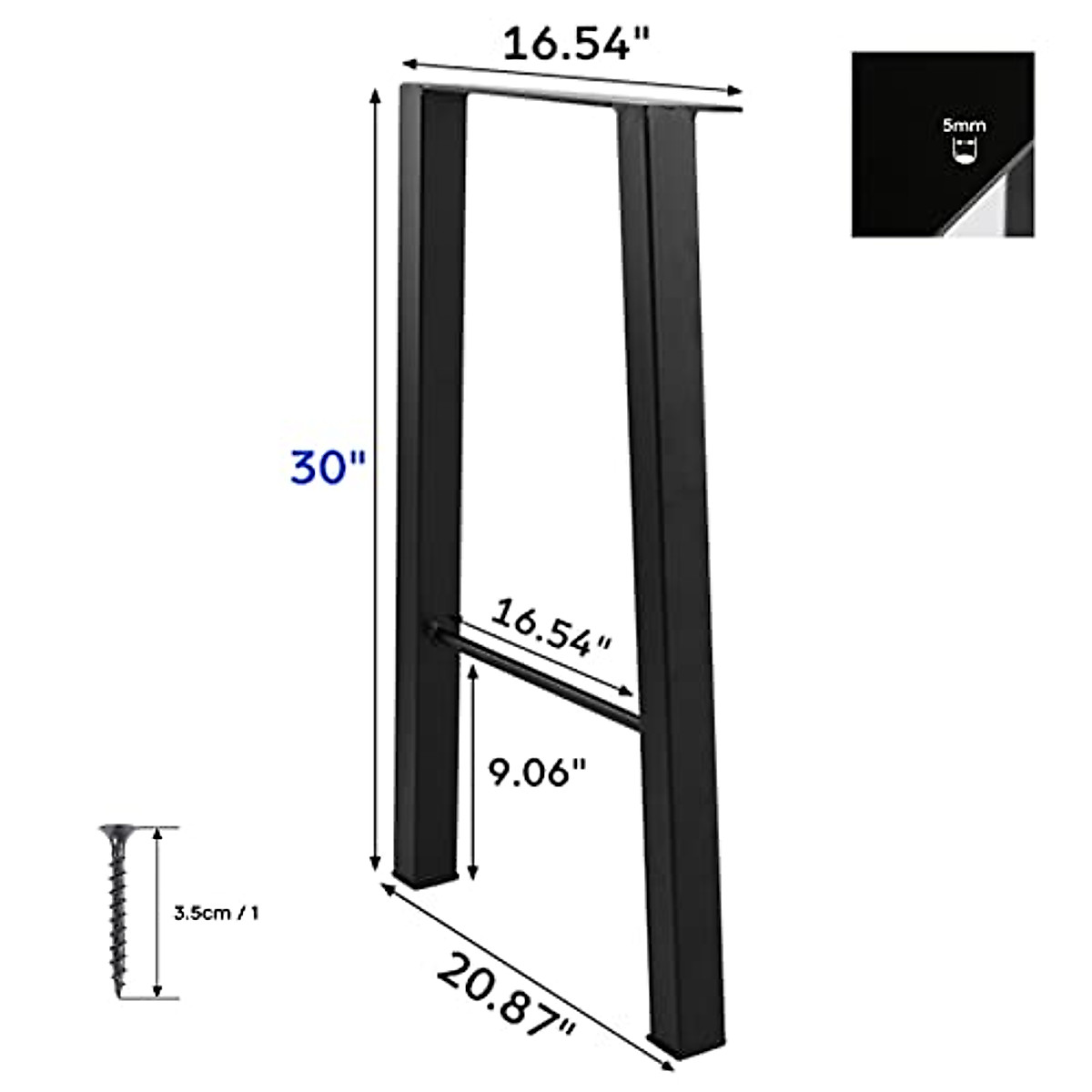 Tengchang 30" Metal Desk Dining Table Legs Black, Set of 2