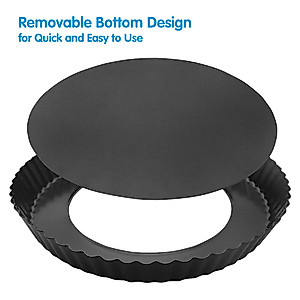 Quiche Tart Pan - 8Inch Non-stick Removable Loose Bottom Quiche Pan, Fluted Round Tart Pie Pan, Carbon Steel