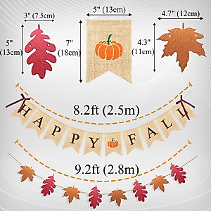 Uniwish Happy Fall Banner with Pumpkin Maple Leaves Sign Garland Fall Thanksgiving Day Decorations Mantle Fireplace Hanging Bunting