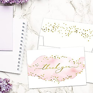 Gooji 4x6 Gold Foil Watercolor Pink Thank You Cards (Bulk 20-Pack) Matching Peel-and-Seal White Envelopes, Baby Shower, Bridal Shower, Wedding, Engagement, Graduation, Blank Notes
