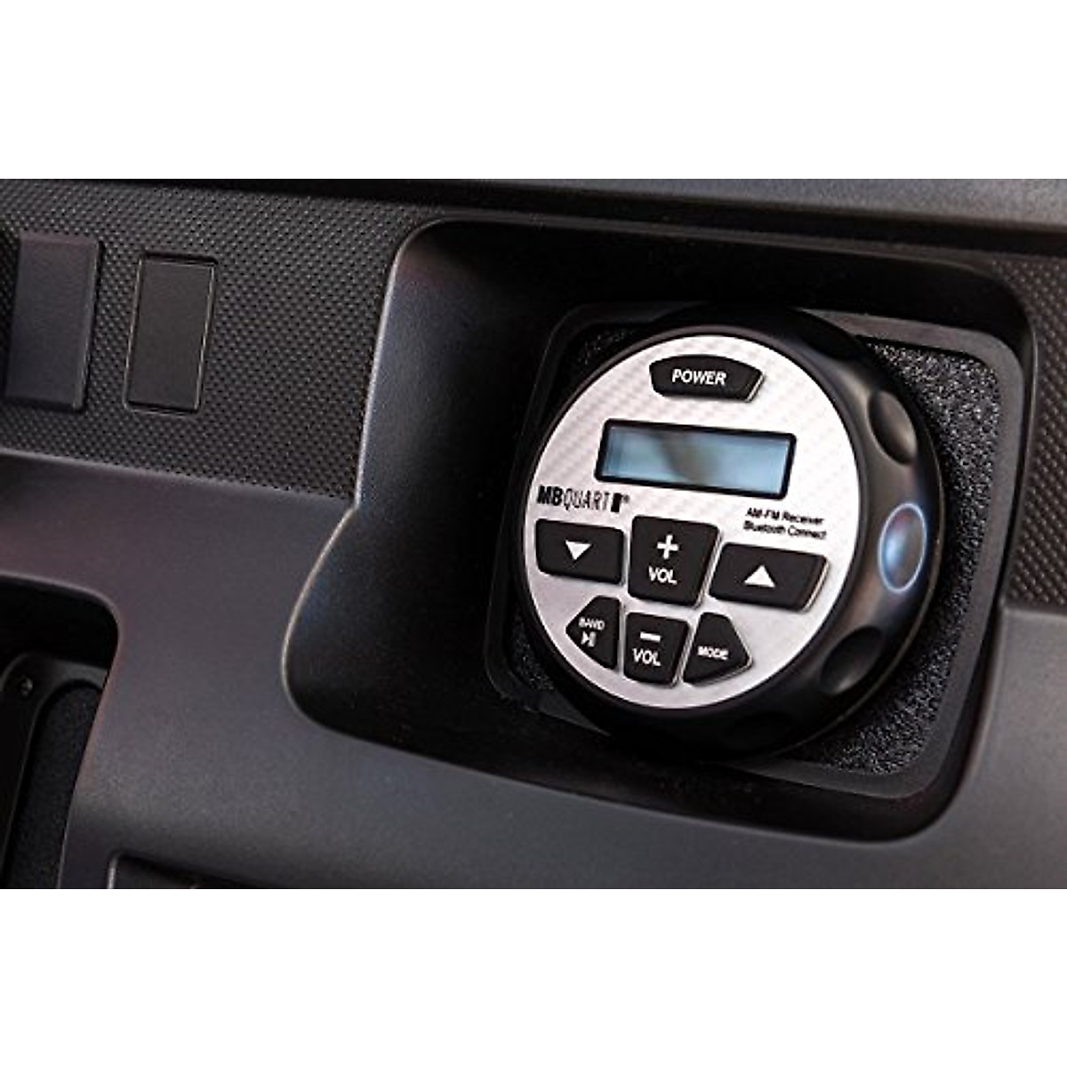 MB Quart GMR-2.5 Bluetooth Gauge Stereo Receiver w/Aux For RZR/ATV/UTV/Cart Bundle with Pair Rockville RKL65MBW Marine Boat Speakers and Pair RWB70B Marine Swivel Tower Speakers