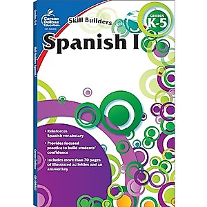 Carson Dellosa Skill Builders Grades K–5 Spanish Workbook for Kids, Spanish Vocabulary Builder for Kids Ages 5-11, Kindergarten―5th Grade Workbook, Learn Spanish Numbers, Alphabet, Vocabulary & More