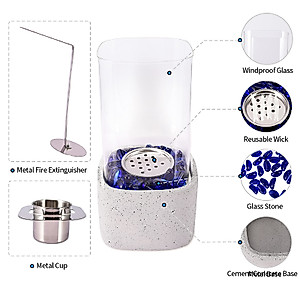 Tabletop Fireplace Indoor Out Door Tabletop Fire Pit Tabletop Fire Bowl Pot with Glass Stone Concrete Material and Windproof Glass Cover for Xmas,Valentine's Day, Birthday Party or Dining