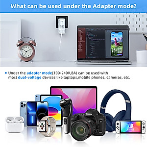 Universal Travel Adapter and Converter Combo Power Voltage Converter Step Down Voltage 220V to 110V for Europe/UK/AU Over 150 Countries White