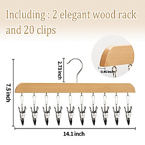 Hat Racks for Baseball Caps Sangle Sopffy 2PCS Wooden Hat Hanger with 10 Rubber-Coated Stainless Steel Clip,Hat Organizer for Hat Storage Organizer,Fit for All Caps,Clothing Accessories,Log Colour.