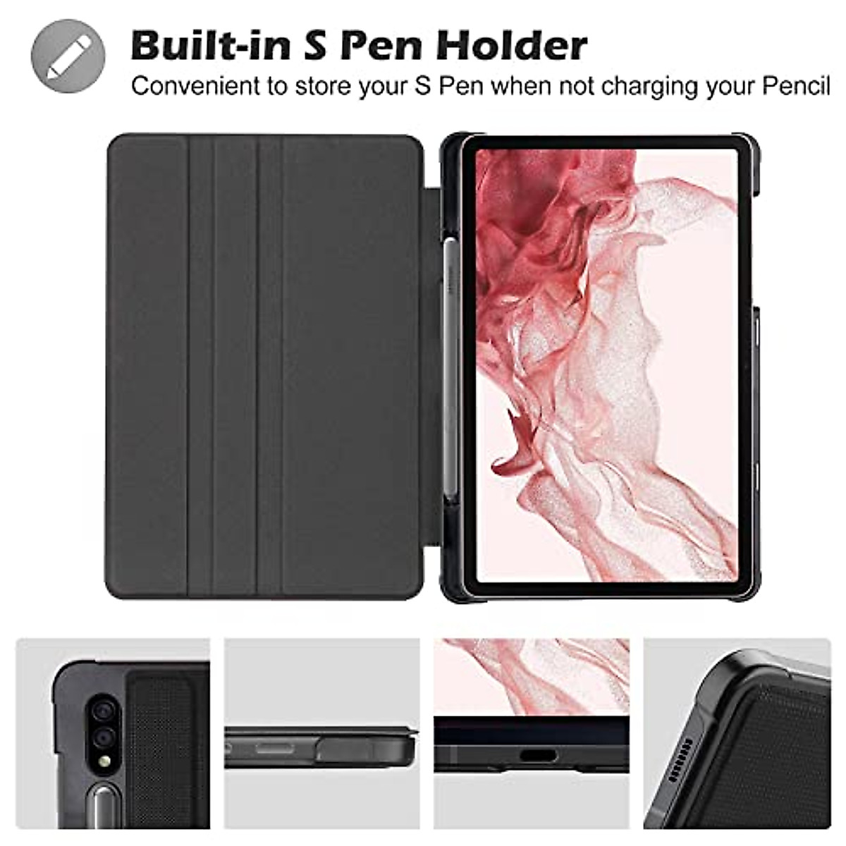 ProCase for Galaxy Tab S8 /Tab S7 Case 11 inch with S Pen Holder, Slim Stand Protective Folio Smart Cover for Galaxy Tablet (SM-X700/X706/T870/T875/T878) 2022/2020 Release -Black