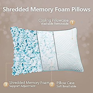 Smilereve Pillows Queen Size Set of 2 Cooling Memory Foam Pillows for Sleeping Adjustable Firm Pillow for Back and Side Sleeper