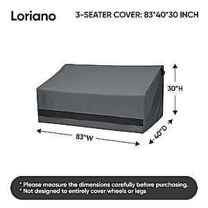 Loriano 600D Oxford Fabric Heavy Duty Patio Furniture Sofa Covers, 100% Waterproof Outdoor Furniture Covers for 3-seater Sofa 83"W x 40"D x 30"H, Lawn Patio Furniture Covers with Air Vent and Handle
