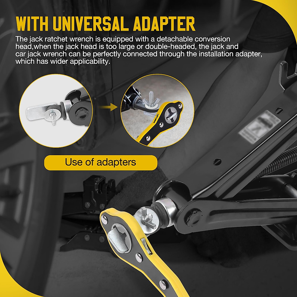 Jack Ratchet Wrench, 360° Swivel Auto Labor-Saving Car Jack Wrench with Long Handle, Handle Scissor Jack, Tire Wheel Lug Wrench for Motorcycle, Van, SUV and Other Vehicles