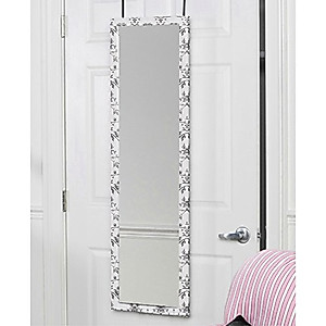 Mirrotek - Full Length Adjustable Over The Door Mirror White Wood Finish - Hanging Mirror Full Length - Instant Install Long Full Body Mirror for Bedroom, Dorm Room 14" x 48"