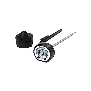 Taylor Precision 9840RB Instant Read Pocket Thermometer, Digital, -40° to 302°F (-40° to 150°C) Temperature Range, 1°F Accuracy, 0.3" LCD readout, Step Down Probe, Protective Rubber Boot