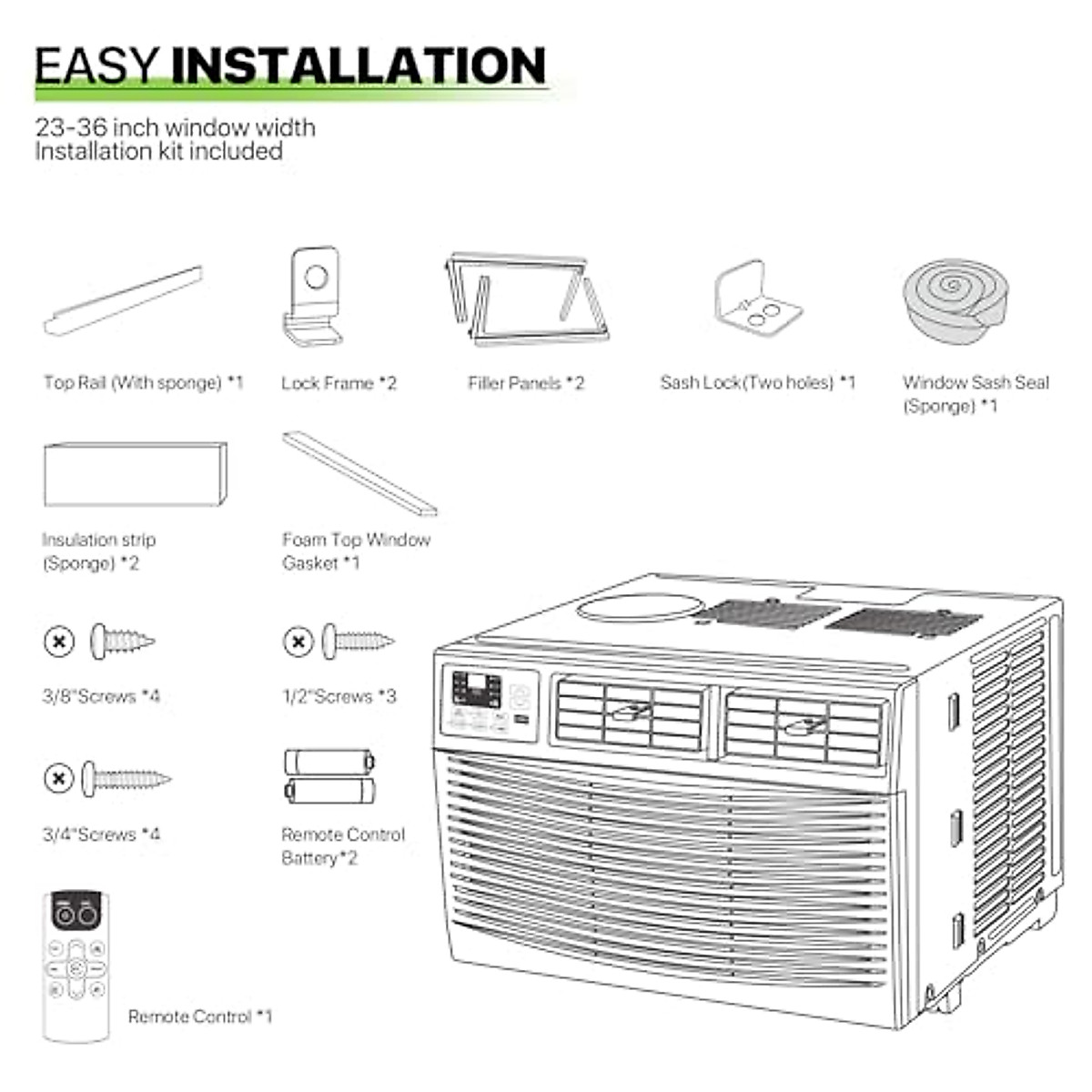 Magshion 8000 BTU Window Air Conditioner with Remote & App Control, 6 Modes – Cool, Dry, Auto-Restart, Fan, Sleep, Cools Rooms up to 350 Sq. Ft., Quiet AC Unit with Easy Install Kit