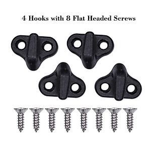 Kayak Lashing Hooks,4pcs Nylon Lashing Hook,Kayak Lashing Hooks J Hooks Nylon Bungee Hooks J Shape Hooks Replacement Black with Flat Head Screws for Kayak Canoe Paddle Board Boat Deck Rigging Kit