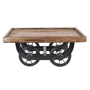Sharvgun Wooden Thela Snacks Serving Tray Wood Cart Wooden Platter Trolley for Serving Snacks and Tea with Four Wheels, Brown