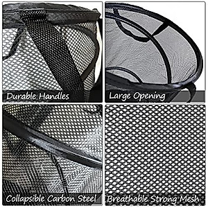 BATTOO Large Collapsible Laundry Basket Foldable Mesh Pop Up Hamper with Handles for Laundry Room, Bathroom, Kids Room, College Dorm, Travel, Storage Organizer Black