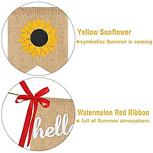 Hello Summer Burlap Banner Rustic Garland Decorations with Sunflower, Pool Beach Barbecue Hawaiian Party Decor Supplies