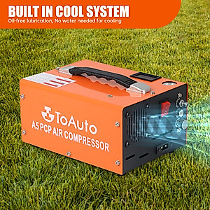 TOAUTO A5 4500Psi 30Mpa PCP Air Compressor,12V DC/110V AC PCP Airgun Compressor with Built-in Fan& Water/Oil-Free& One Button Start, with Adapter HPA Compressor for Paintball/PCP Rifle/Mini Scuba Tank